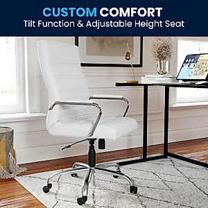 Flash Furniture Whitney High Back Desk Chair - White LeatherSoft Executive Swivel Office Chair with Chrome Frame - Swivel Arm Chair