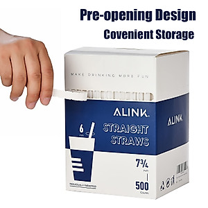 ALINK 500-Pack Clear Plastic Drinking Straws, Individually Wrapped Plastic Disposable Straight Party Straws - 7.75" x 0.23"