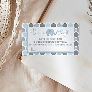 Blue Elephant Diaper Raffle Tickets, Boys Baby Shower Games for Prizes, Baby Shower Diaper Raffle Invitation Insert Cards, 25 Pack