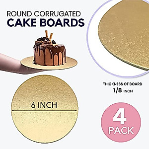 4 Pack Cake Boards Golden Round Cake Circles 6, 8, 10, 12 Inch Cake Base Cardboard, 1 of Each Size Set for Baking Cake, Gold