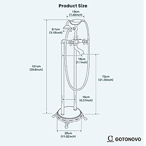 gotonovo Freestanding Bathtub Faucet Polished Chrome Floor Mount Tub Filler Double Cross Knobs Bathroom Mixing Tap with Handheld Shower Telephone Shape