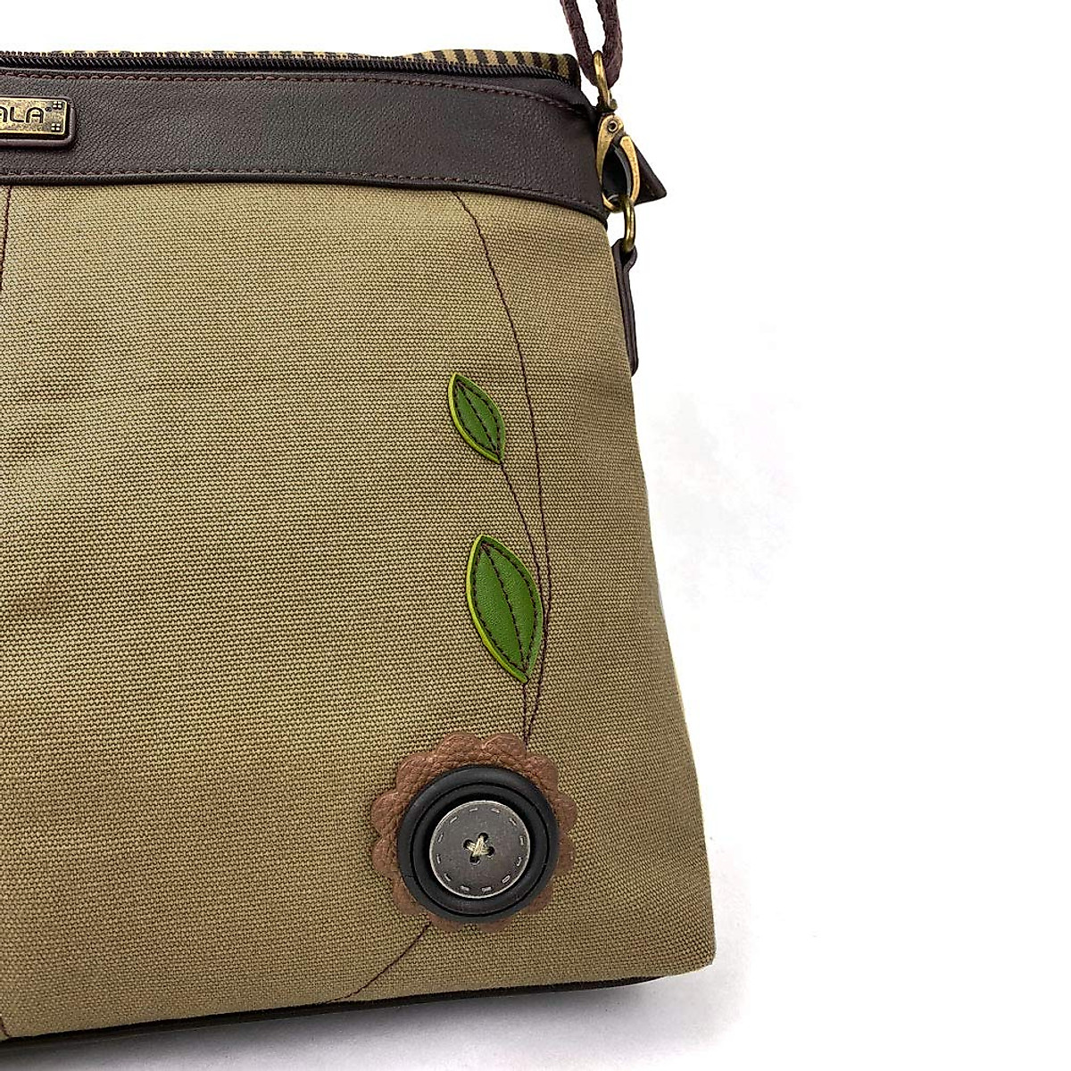 CHALA Denim Canvas Convertible Stripe Work Tote (Olive_ Metal Dragonfly)