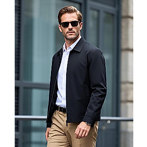 EKLENTSON Spring Jacket Men Casual Light Jacket Slim Fit Lightweight Windbreaker Jackets with Zip Pockets Black Large