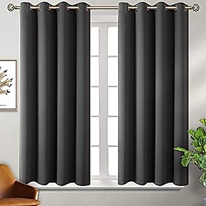 BGment Blackout Curtains for Bedroom - Grommet Thermal Insulated Room Darkening Curtains for Living Room, Set of 2 Panels, Each 46 x 54 Inch, Dark Grey