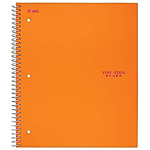 Five Star Spiral Notebook, 1 Subject, Wide Ruled Paper, 100 Sheets, 10-1/2" x 8", Orange (38734)