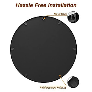 USHOWER Black Round Mirror 30 Inch Bathroom Vanity Circle Mirror - Elegant Wall Mirror with Metal Frame for Living Room, Entryways