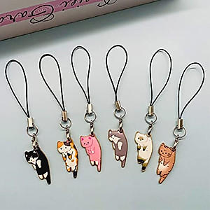 Sopopal 6 Pcs Cat Phone Charm Aesthetic Cell Phone Charm Kawaii With Handmade Cute Hanging Pendants Decor
