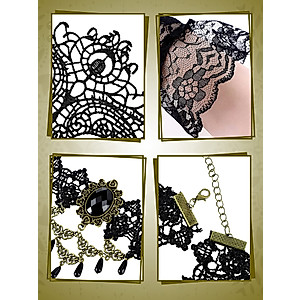 Boao Masquerade Costume Set for Women, Lace Masquerade Mask Gloves Black Gothic Choker Necklace Cosplay Accessories (Elegant Style)