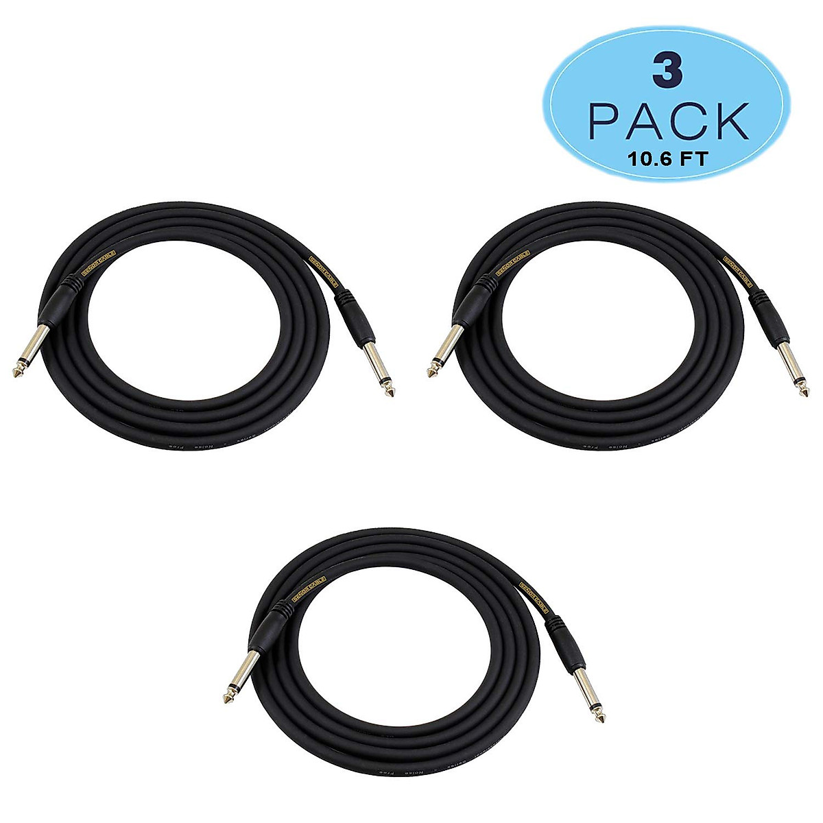 Senor Cable Instrument Cable | Instrument Cable Pack | Cable Instrument | Guitar Instrument Cable (Woven) Guitar Instrument Pack of 3 - Black (10.6 FT, Black, 3)