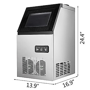 Hihone Commercial Ice Maker, 110V Free Standing 132lbs/24H Under Counter Ice Cube Maker with 22lbs Storage Capacity for Indoor/Outdoor Kitchen Bar Coffee Shop Restaurants