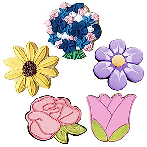 Ann Clark Cookie Cutters 5-Piece Summer Flowers Cookie Cutter Set with Recipe Booklet, Rose, Sunflower, Tulip, Flower Bouquet
