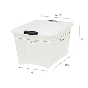 IRIS USA 54 Qt Stackable Plastic Storage Bins with Lids, 6 Pack - BPA-Free, Made in USA - Discreet Organizing Solution, Latches, Durable Nestable Containers, Secure Pull Handle - Pearl