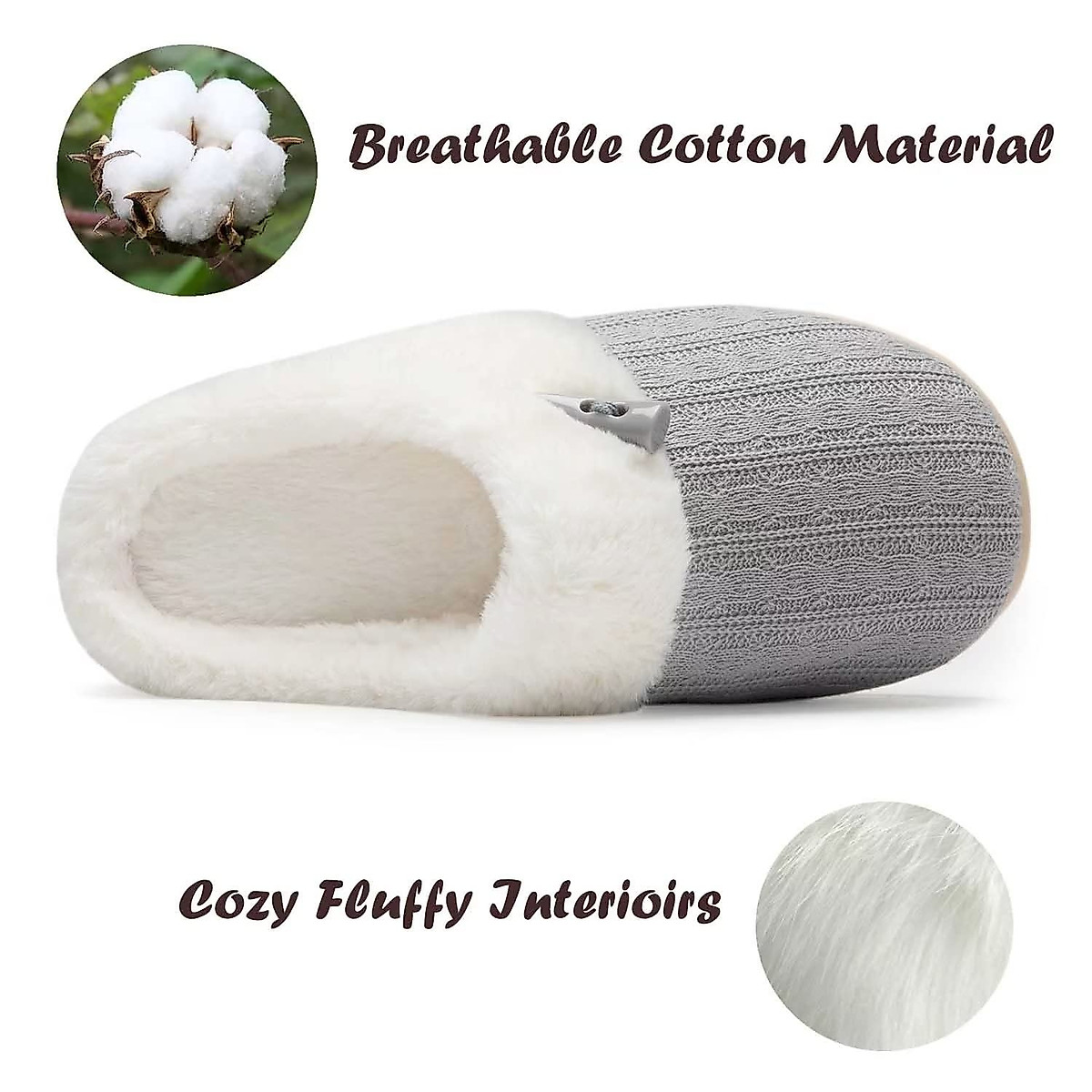 NineCiFun Women's Slip on Fuzzy Slippers Memory Foam House Slippers Outdoor Indoor Warm Plush Bedroom Shoes Scuff with Faux Fur Lining size 7 8 light grey