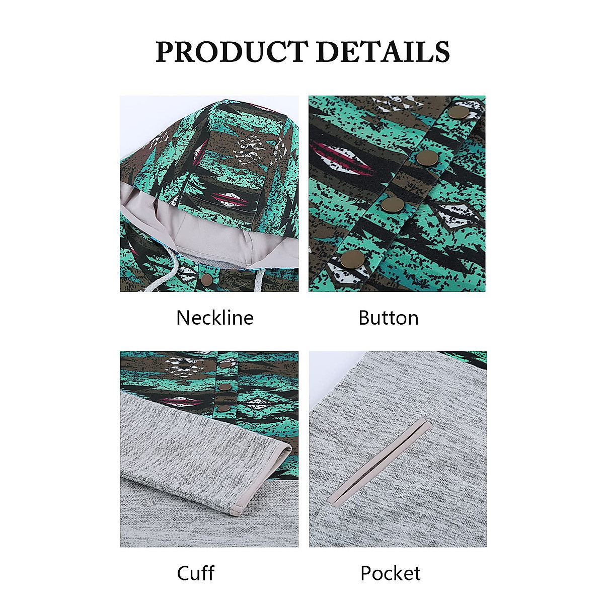 Womens Winter Cute Button Collar Patchwork Color Block Long Sleeve Knit Stitching Drawstring Hoodies Hooded Sweatshirts Women Pullover Casual Fashion Tops Green X-Large