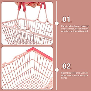 NUOBESTY Mini Shopping Basket Metal Wire Gathering Baskets with Handle Table Top Storage Bins Makeup Organizer for Cosmetic Snacks Display