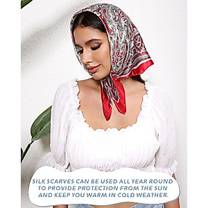 AWAYTR 23 Inches Satin Head Scarves for Women 4PCS Square Silk Like Hair Scarves Silk Hair Bandanas (Cashews (dark blue/red/light blue/khaki)