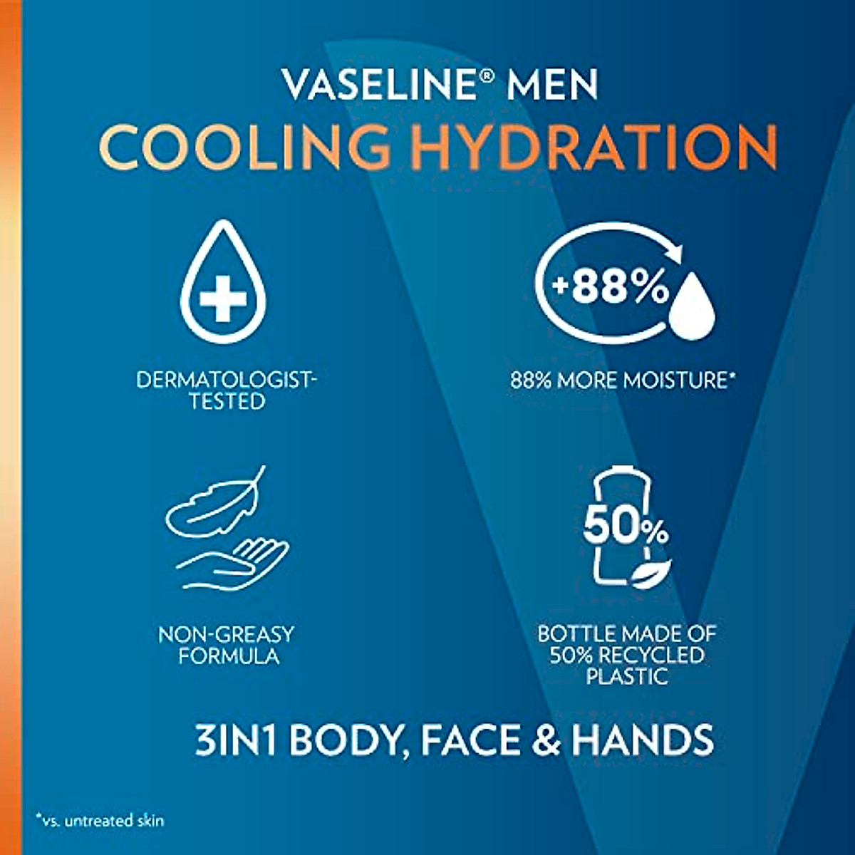 Vaseline Men Cooling Hydration 3-in-1 Face, Hands & Body Lotion for Men for Dry Skin with Menthol & Ultra-Hydrating Lipids 20.3 oz, Pack of 4