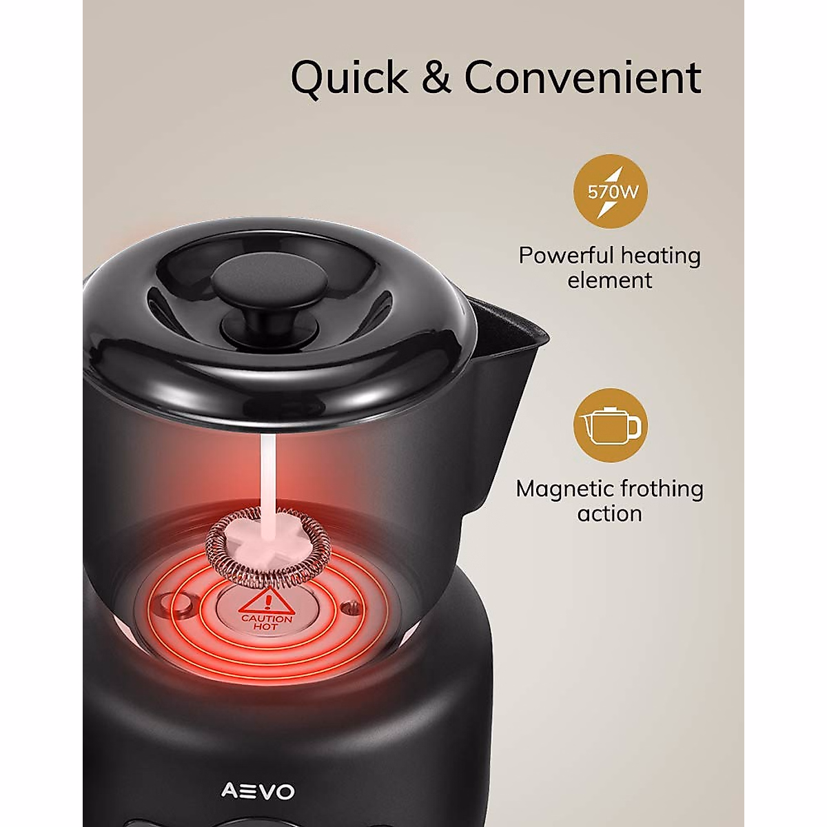 AEVO Milk Frothing Machine, Automatic Electric Milk Warmers and Foam Maker, Dishwasher Safe Detachable Pitcher, Milk Steamer and Frother, 4 Modes for Lattes, Cappuccinos, Hot Chocolate, and More