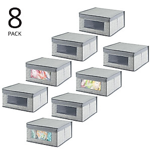 mDesign Fabric Baby Nursery Storage Organizer Chest with Window/Lid - Soft and Sturdy Toy Box for Doll Clothes, Animal, Dress Up Wardrobe, Accessories, Lido Collection, 8 Pack, Gray