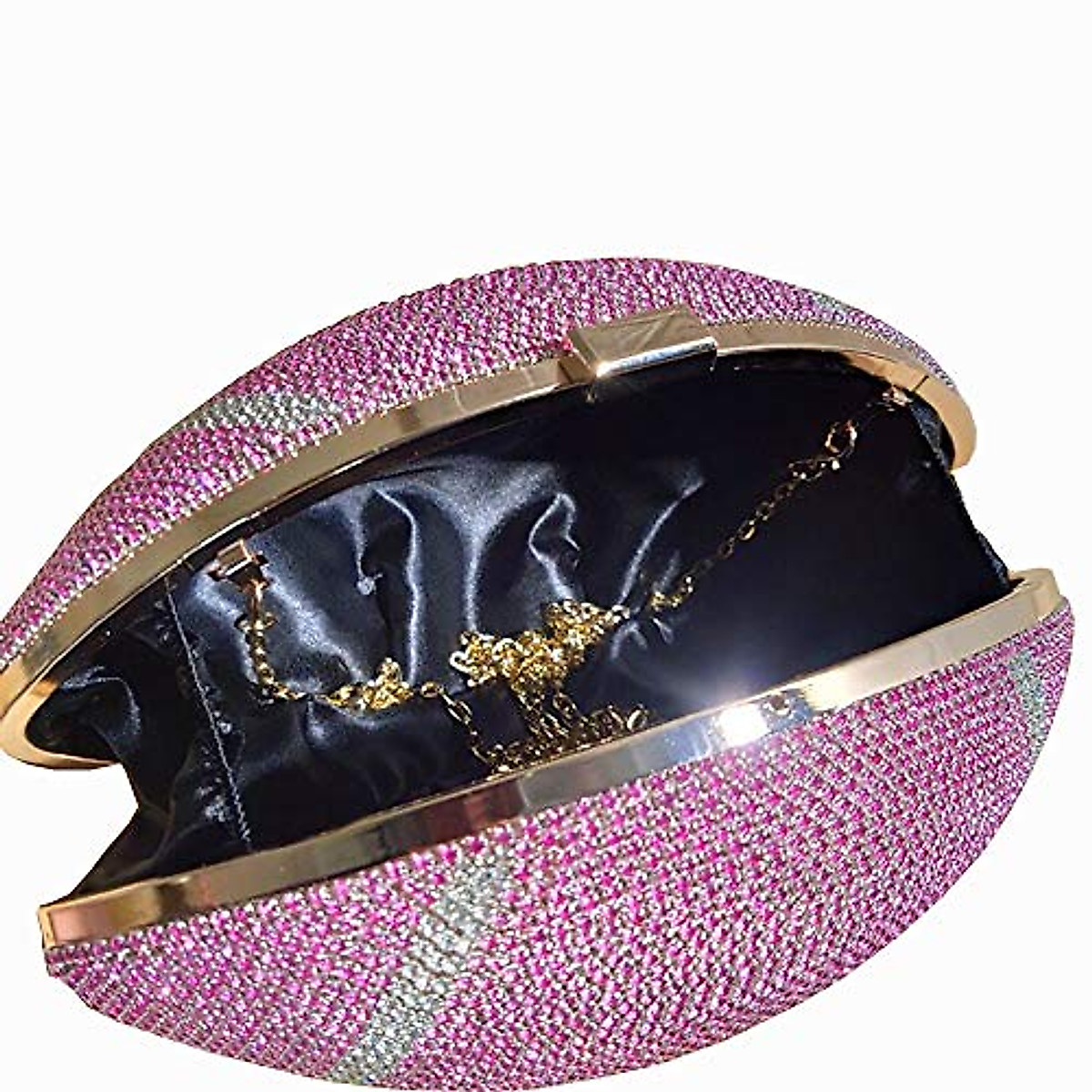 UMREN Women Rugby Shaped Cross Body Purse Rhinestone Ellipse Ball Crystal Evening Bag Clutch Handbag for Wedding Party (One Size, Pink-R)