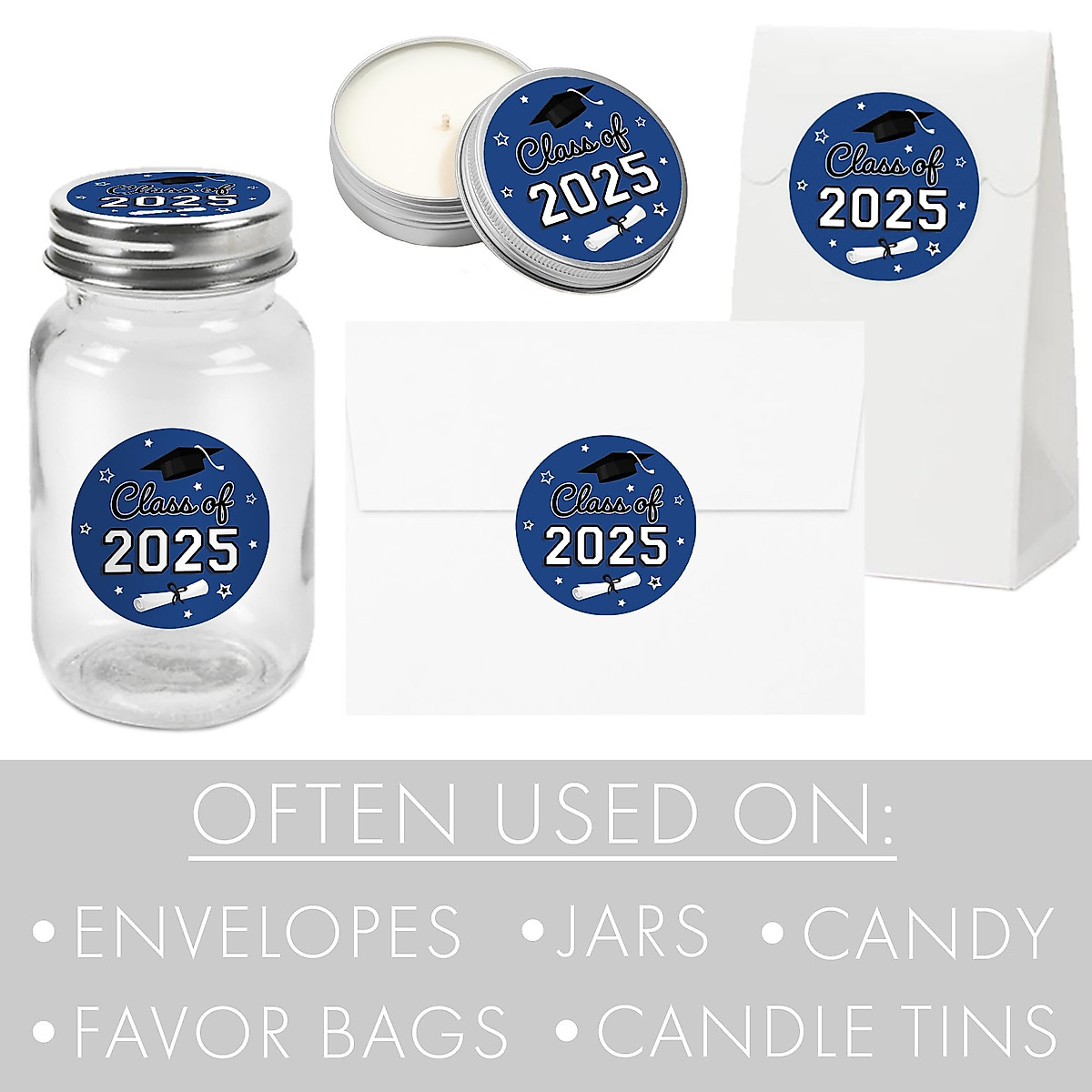 Graduation Class of 2024 Party Favor Stickers, Graduation Stickers for Envelopes, Bag Seals - 1.75 in. Round - 40 Labels (Gold Blue)