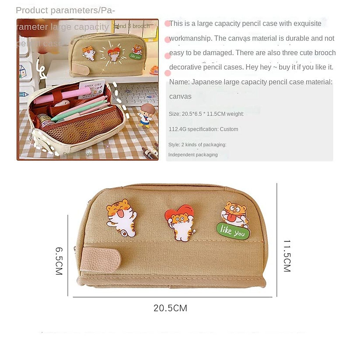 MOMEITU Kawaii pencil case Japanese large-capacity girl ins cute stationery pencil case(White)