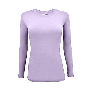 Cotton Essentials Women's Under Scrub Tee Crew Neck Long Sleeve T-Shirt (Lavender, Large)