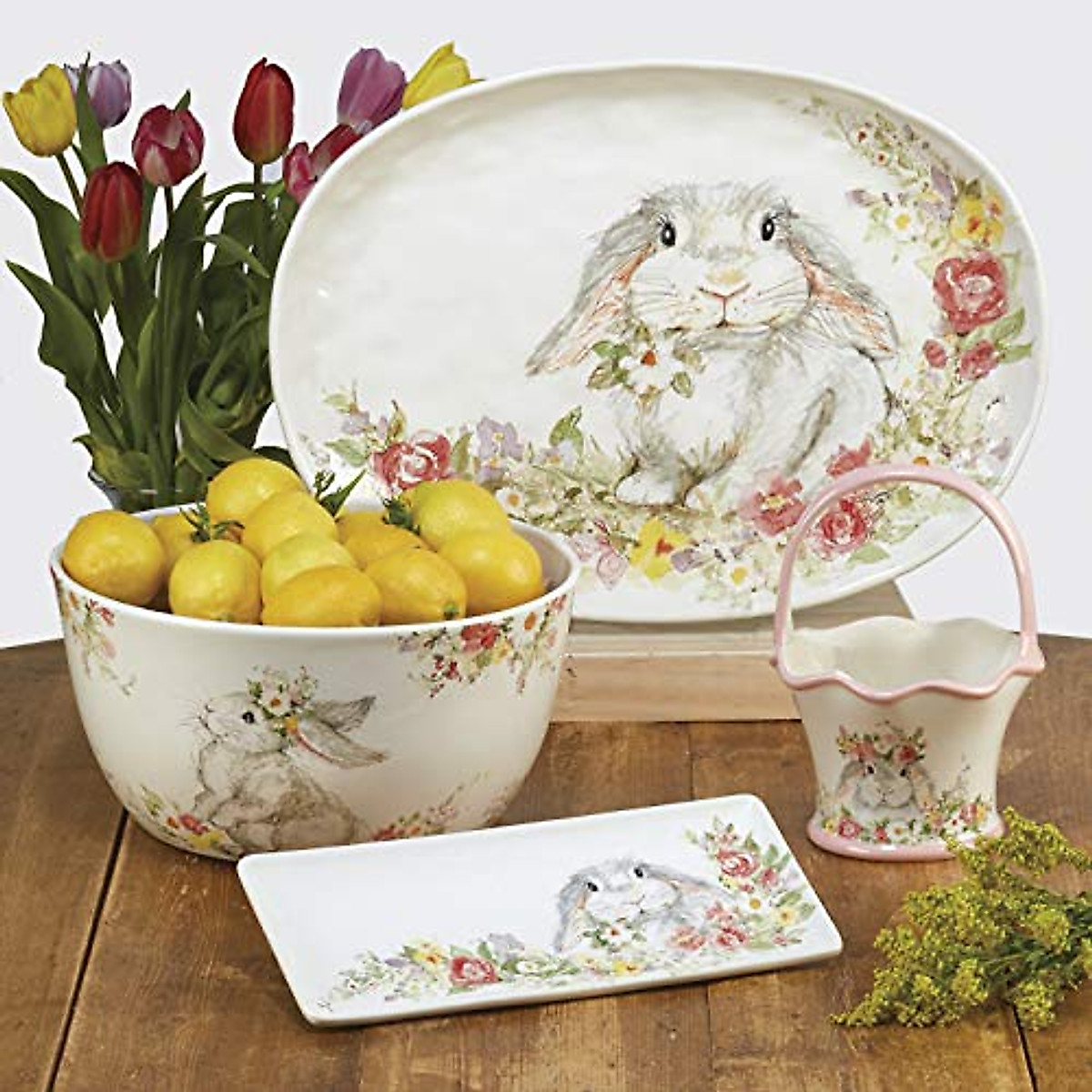 Certified International Sweet Bunny 2-Tier Server with Metal Rack, 7" & 9" Diameters, Multicolored