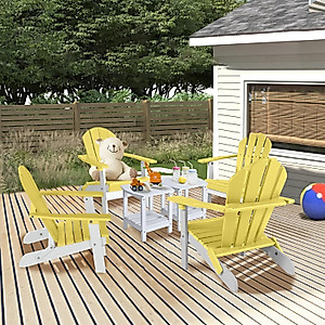 ABCPATIO Folding Mini Plastic Adirondack Chair - Outdoor Comfortable Adirondack Chairs, Weather Resistant Patio Folding Seating for Patio, Porch, Deck, Pool, Garden, Backyard (Yellow/White)