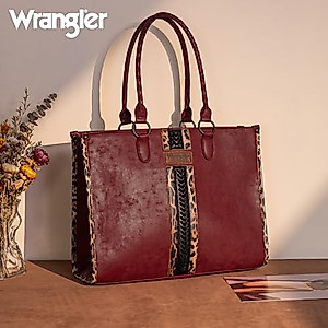 Wrangler Large Tote Bag for Women Western Purses for women Top Handle Handbgas for women Suede Purse Leopard Print Shoulder Bag WG83G-8317RD