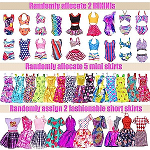 48 pcs Doll Clothes and Accessories, 2 Long Princess Dress, 2 Long Party Dresses, 2 Short Dresses, 2 Tops, 2 Pants, 5 Slip Skirts, 2 Bikinis and 31pcs Doll Accessories for 11.5 inch Dolls (No Doll)