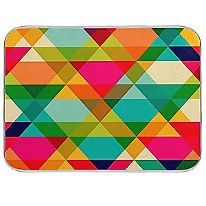 Geometric Colorful Trellis Dish Drying Mat 16"x18" Absorbent Machine Washable Hanging Fast Dry Pad Dish Protective Mat for Kitchen Countertop Heat Resistant Dinner Table Mat
