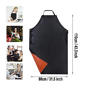 Waterproof Apron Rubber Vinyl, Heavy Duty 43" x 31" Plastic Apron Keeps You Clean and Dry When Dishwashing, Lab Work, Butcher, Dog Grooming, Cleaning Fish