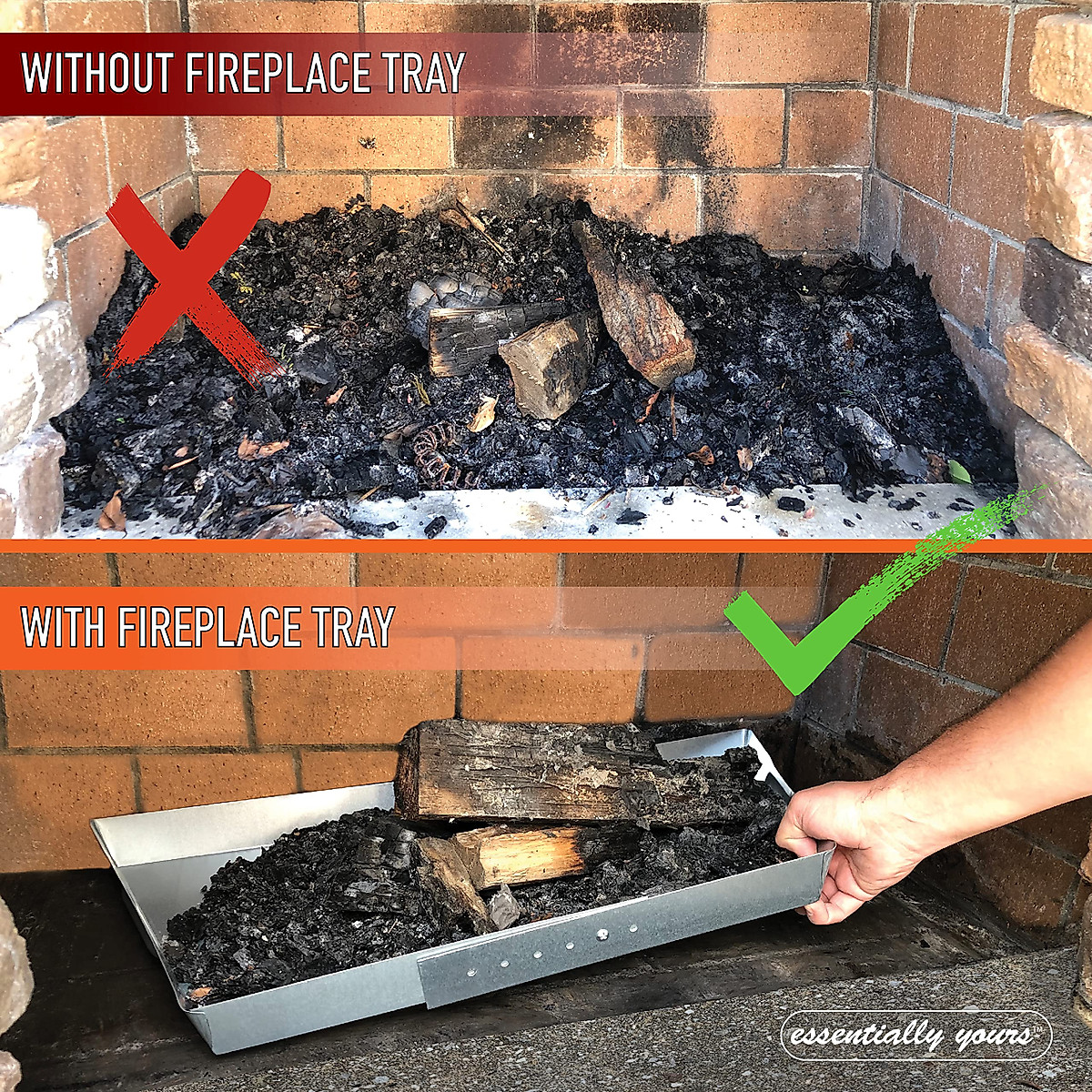 Essentially Yours Adjustable Fireplace Tray | Stainless Steel Expandable Ash and Ember Holder Pan | Nuts and Bolts Included for Additional Stability