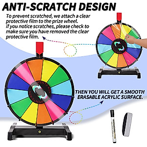 Hooomyai 12" Tabletop Spinning Prize Wheel 12 Slots Heavy Duty Editable Spinning Wheel with Dry Erase Markers & Eraser for Fortune Spin Game Tradeshow Carnival