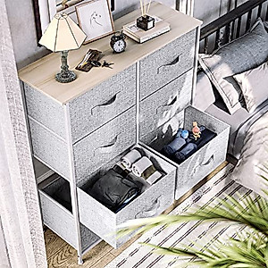 YITAHOME Storage Tower with 8 Drawers - Fabric Dresser with Large Capacity, Organizer Unit for Bedroom, Living Room & Closets - Sturdy Steel Frame, Easy Pull Fabric Bins & Wooden Top (Light Grey)
