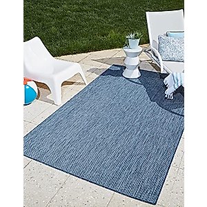 Unique Loom Collection Casual Transitional Solid Heathered Indoor/Outdoor Flatweave Area Rug (10' x 14' 1" Rectangle, Blue/Navy Blue)