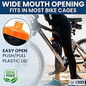 CSBD 20 oz. Bulk Water Bottles, Made in USA, Blank Plastic Reusable Water Bottles for Gym, Cycling, BPA Free, Plastic Water Bottles Pull Top Cap for Sports, Black Bottle/Neon Orange Lid - 10 Pack