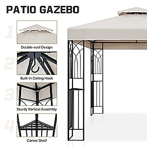 COOS BAY 8x8 Outdoor Patio Gazebo with Corner Shelves, Two-Tiered Soft Top Canopy for Backyard, Lawn, Deck and Garden, Beige