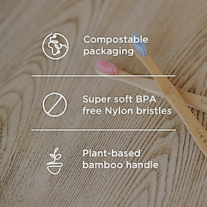 TreeBird Kids Bamboo Toothbrush 6-Pack | Super Soft Bristles | Eco-Friendly Dental Care for Children | Compostable Natural Organic Wood Handles | Colorful BPA-Free Brushheads