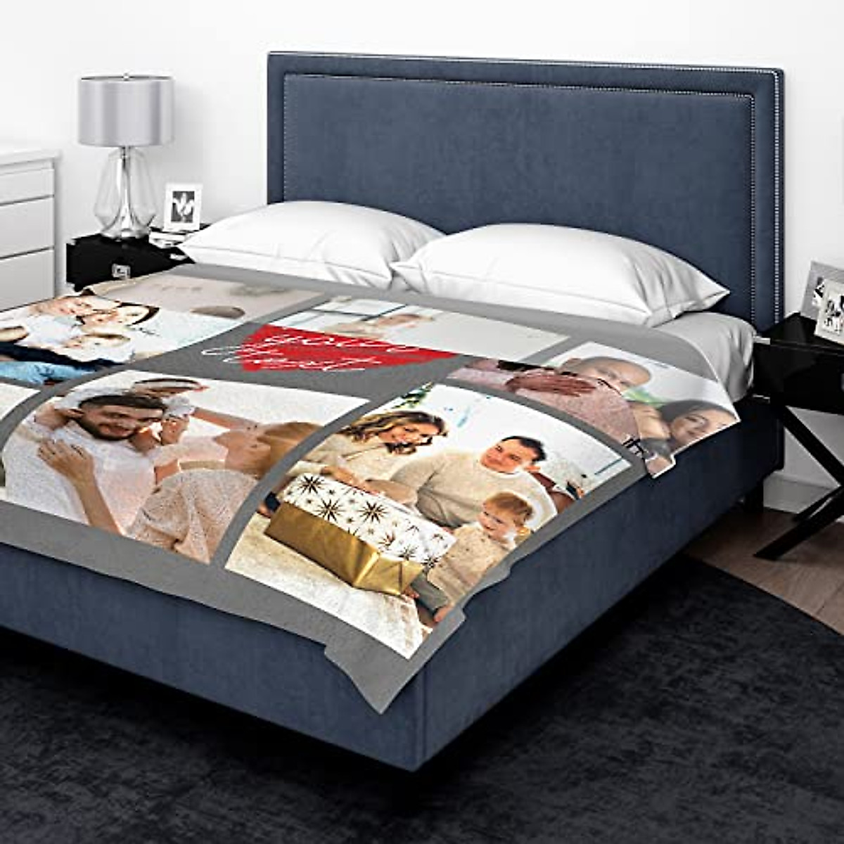 Custom Blanket with Photo Text, Personalized Flannel Picture Blanket for Adult Kid, Customized Collage Blankets with Photos, Mothers Day Birthday Gift for Mom from Daughter or Son(8 Photo W/Text)