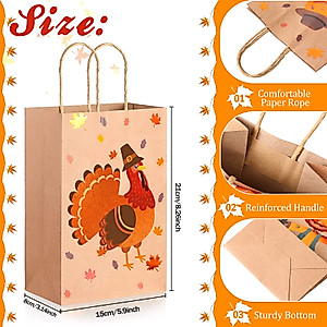Yexiya 48 Pcs Fall Gift Bags Bulk Thanksgiving Kraft Paper Treat Candy Bag with Handles Goodies for Party Favors Supplies