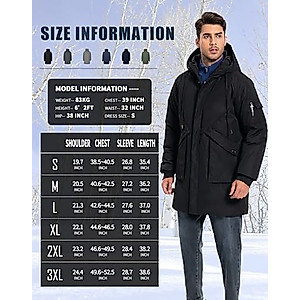 Pioneer Camp Men's Winter Coats Water-Repellent Windproof Thicken Parkas Long Hooded Padded Puffer Jacket (Black, XL)