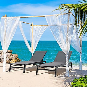 EROMMY Outdoor Chaise Lounge Chairs, Set of 2 All-Weather Patio Loungers with 5-Position Adjustable Backrest & Removable Cushions & Wooden Texture Design, Reclining Chair for Beach, Poolside, Balcony