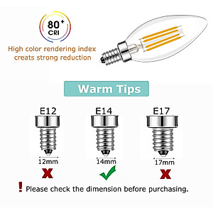 Lamsky E14 Base LED Filament Candle Shape Light Bulb,E14 European Base Bulb,Warm White 2700K 400LM 40W Equivalent,C35 Clear Glass Torpedo Shape Bullet Top,No-Dimmable (4-Pack)