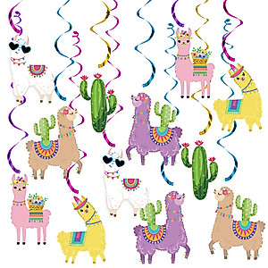 20Pcs Llama Cactus Hanging Swirl Decorations, Llama Party Hanging Swirl Bolivian Peru Alpaca Party Llama Birthday Party Supplies for Cinco De Mayo Mexican Fiesta Party Llama Baby Shower Decoration