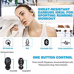 Erligpowht Bluetooth 5.0 Wireless Earbuds with 2000mAh Charging Case Stereo Headphones 90Hours Continuous Playback in Ear Built in Mic Headset Premium Sound with Deep Bass for Sport