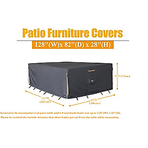 Garden Balsam Heavy Duty Waterproof Patio Furniture Covers,Fading Resistant Outdoor Table and Chair Covers Large Rectangular 128"Wx 82"D x 28"H Dark Grey