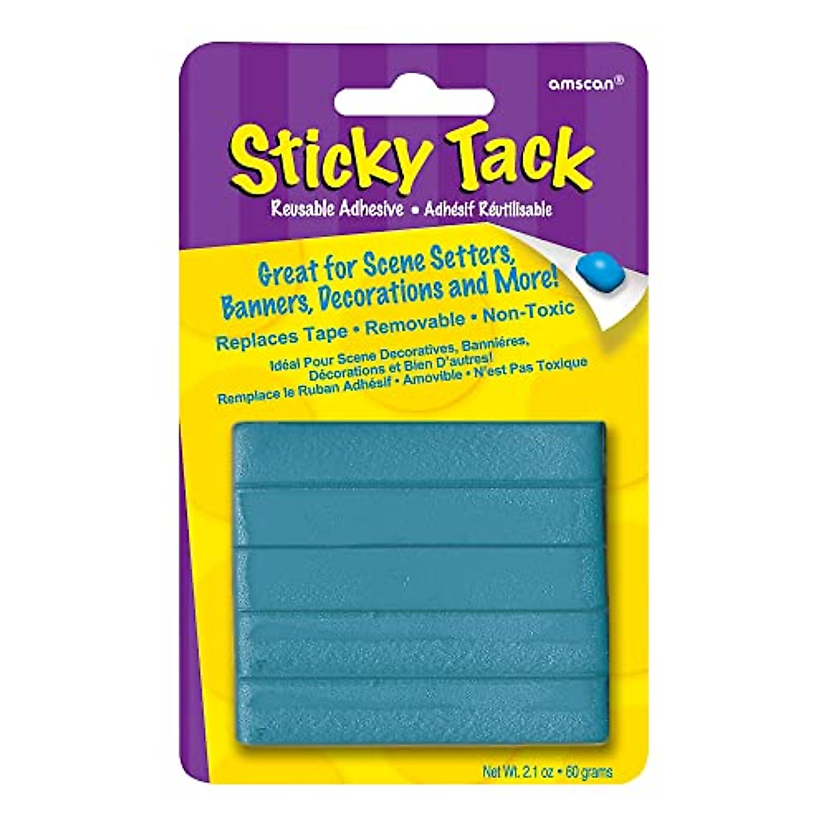 No Mess & Damage-Free Strong Adhesive Blue Sticky Tack - 2.1 oz. (1 Pc.) - Ideal for Hanging Decorations, Poster Mounting