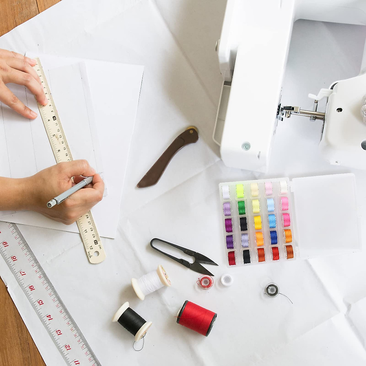 50 Pcs Bobbins, Plastic Bobbins for Brother Sewing Machine, Sewing Bobbins with Bobbin Case, Bobbin for Sin-ger/Bro-Ther, Bobbins for Singer Sewing Machine